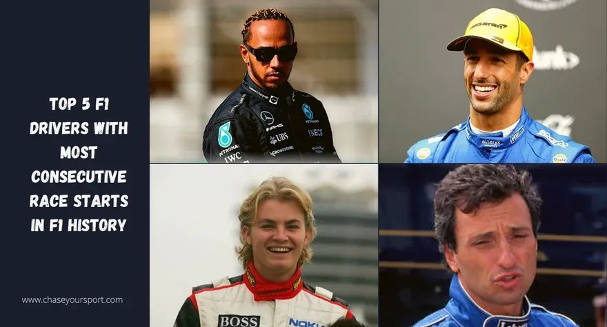 Top 5 F1 Drivers with most consecutive race starts in F1 history